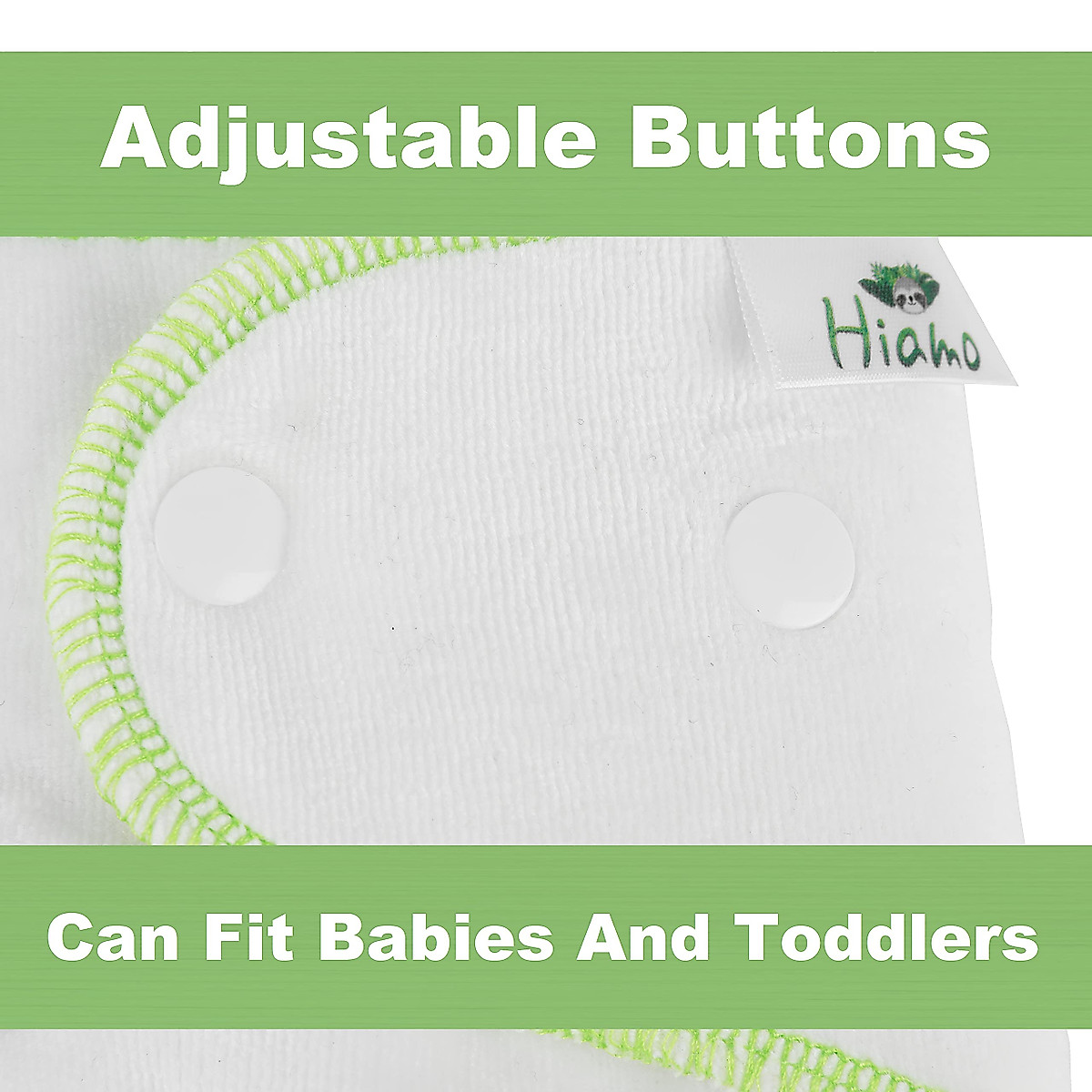 Hiamo Extra Absorbent Fitted Cloth Diapers - Overnight Cloth Diapers for Heavy Wetters - Bamboo and Cotton Blend - One Size with Adjustable Snap Buttons - Set of Two Diapers
