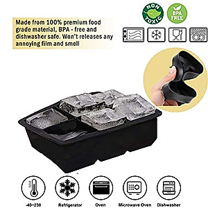 Ice Cube Trays Large Size Flexible 6 Cavity Ice Cube Square Molds for Whiskey and Cocktails, Keep Drinks Chilled (2 Pcs)