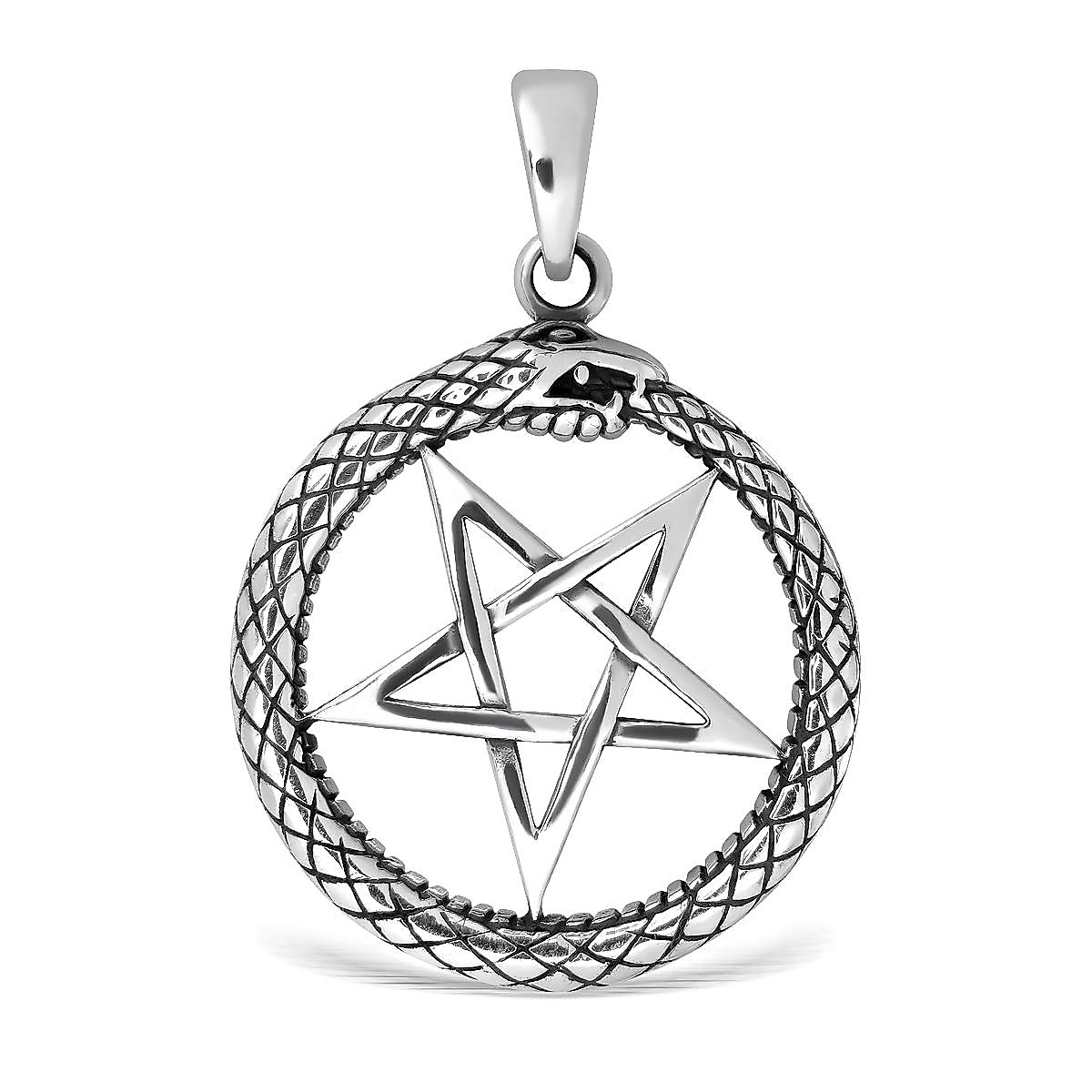 WithLoveSilver 925 Sterling Silver Celtic Pentagram Pentacle Star Ouroboros Serpent Hoop Snake Infinity Pendant