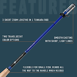 DRAGONtail Foxfire zx280 Zoom Zoom Fiberglass - Hybrid Tenkara Rod, with Level Line Kit - Blue