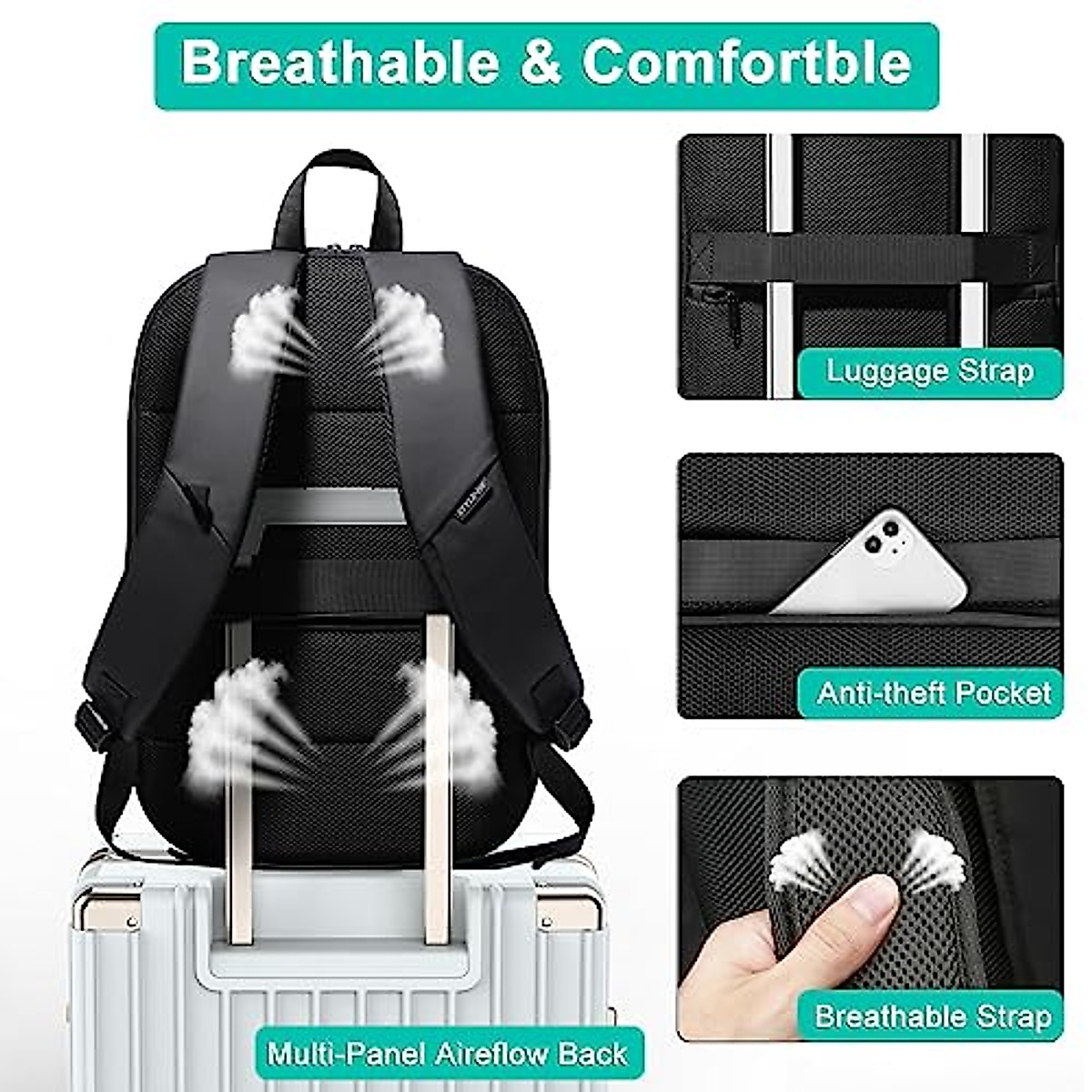 Slim Laptop Backpack for Men 15.6 inch,Waterproof Anti Theft Business Travel Backpack for Men and Women,Lightweght Expandable Durable College Backpack Weekend Casual Daypack Computer Work Laptop Bag