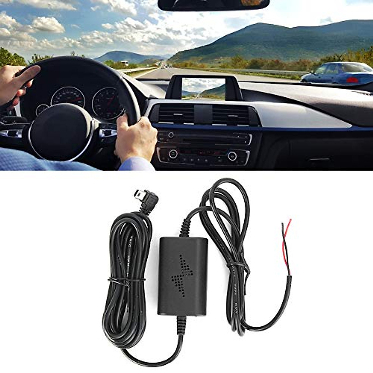 12V/24V to 5V 2.5A Mini USB Dash Cam Hardwire Kit Left Angle Mini USB Step Down Line for Parking Monitoring