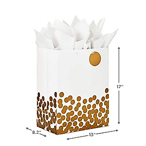 Hallmark 17" Extra Large for Christmas, Hanukkah, Weddings, Valentine's Day, Graduations Gift Bag with Tissue Paper, Jumbo, White/Gold