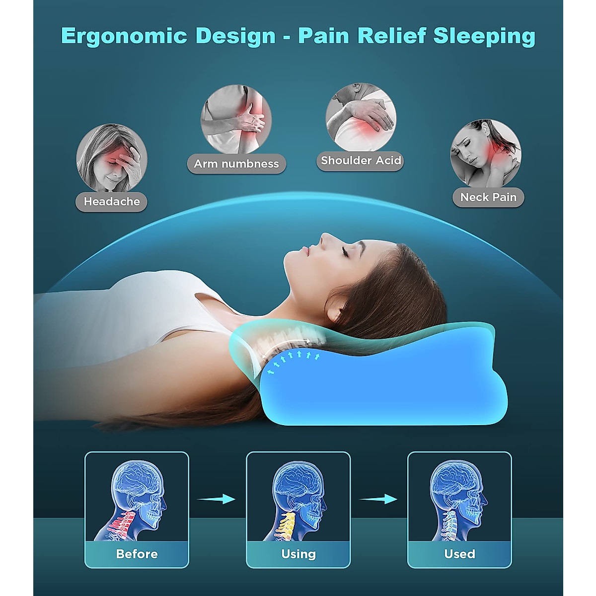 Emircey Adjustable Cervical Pillow for Neck and Shoulder Pain Relief, 3X Plus Support Hollow Contour Memory Foam for Sleeping, Odorless Orthopedic Bed Pillows for Side, Back, Stomach Sleeper