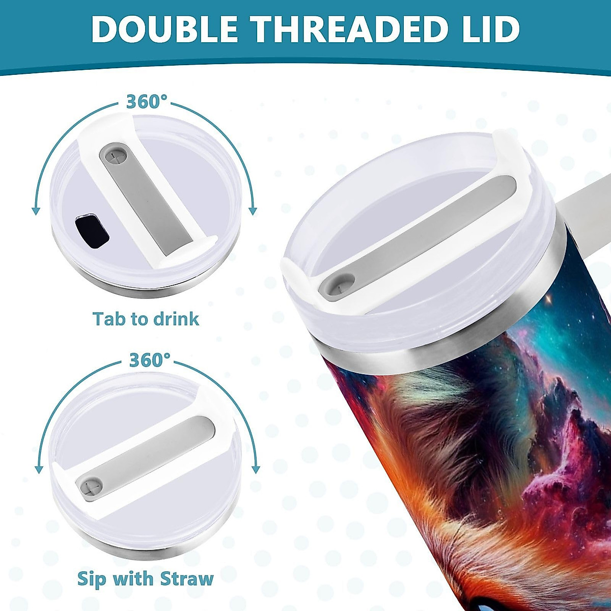 ALAZA Fox Head Galaxy 40 oz Tumbler Stainless Steel Water Bottle Vacuum Insulated Cup with Straw Lid & Handle For Travel Car Cup Holder