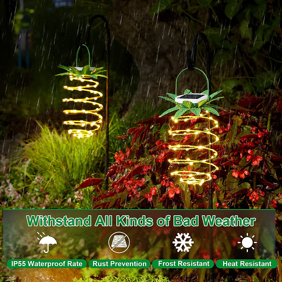 JSOT 2 Pack Solar Lanterns Outdoor Waterproof, 60LEDs Hanging Pineapple Decorative Lights for Backyard, Porch, Patio, Table, Yard, Balcony, Plants, Teepee, Lawn, Pathway, Warm Light.