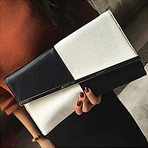 KEENICI Womens PU Leather Envelope Clutch Bag for Women Evening Handbags Shoulder Bags (Black and White)