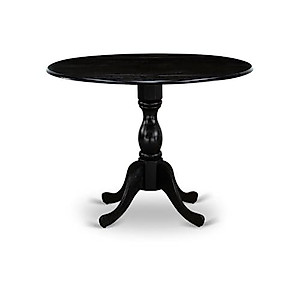 East West Furniture DLMZ5-AB6-50 5 Piece Dining Room Furniture Set Includes a Round Dining Table with Dropleaf and 4 Dark Gotham Grey Linen Fabric Parson Chairs, 42x42 Inch, Wirebrushed Black