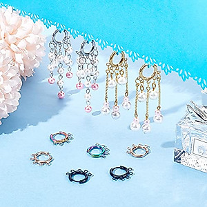 DICOSMETIC 10 Pairs 5 Colors Huggie Hoop Earring Stainless Steel Hoop Earring Findings with 5 Loops Black/Gold/Rose Gold/Rainbow Color Round Leverback Earring Hooks for Earring Making, Hole: 1.8mm