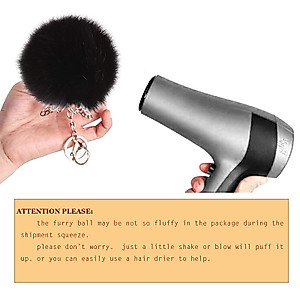 Cityelf Cute Faux Rabbit Fur Ball Pom Pom Keychain Car Key Ring Handbag Tote Bag Pendant Purse Charm (BLACK)