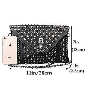 FiveloveTwo Women Rivet Chain Handbag Purse Clutch Small PU Leather Satchel Shoulder Tote Top-handle Bag Black