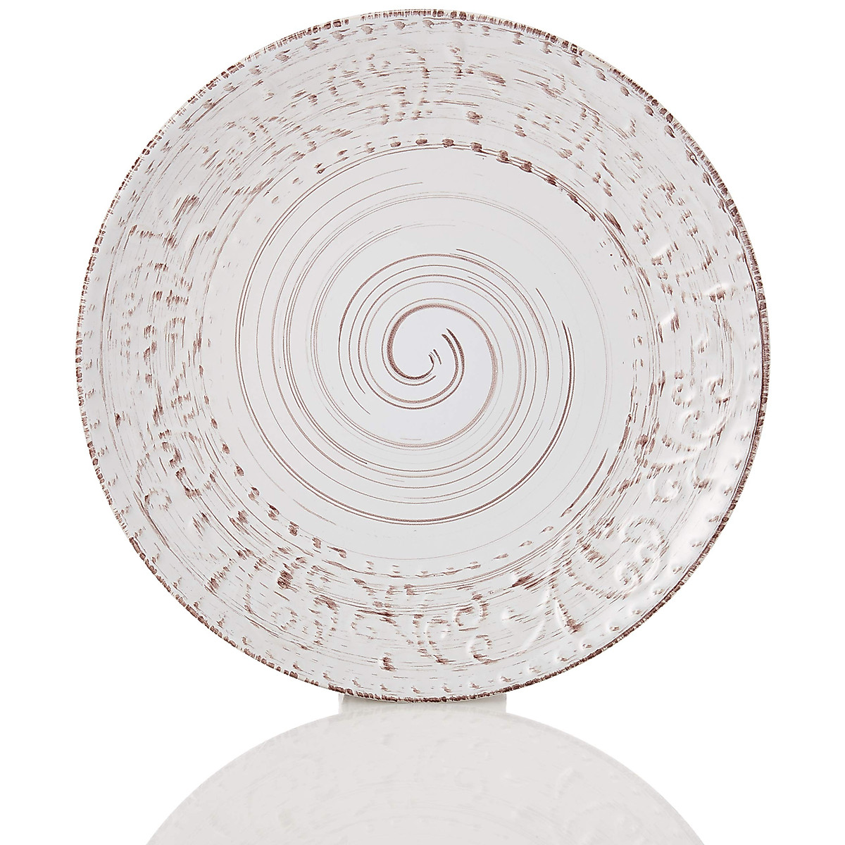 Elama Embossed Stoneware Ocean Dinnerware Dish Set, 16 Piece, Seashell and White Sand