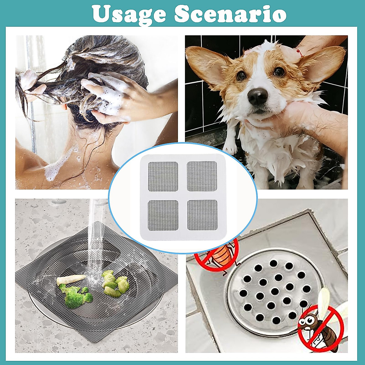 35 pc-Pack Disposable Shower Drain Hair Catcher, Floor Drain Mesh Sticker Strainers, Shower Drain Cover for Bathtub, Bathroom and Kitchen Sink to Prevent Clogged Drains（ 4-inch quadrate