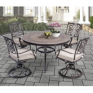 DALI Outdoor 5 Piece Dining Set Patio Furniture, Deep Cushioned Aluminum Swivel Rocker Chair Set with 48 inch Round Crafttech Top Aluminum Table