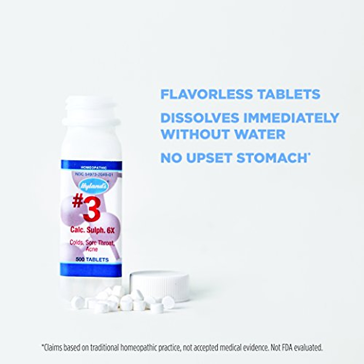 Hyland’s Cold Relief, Cell Salts #3 Calcarea Sulphurica 6X Tablets, Natural Homeopathic Relief of Colds, Sore Throat, Acne, 500 Count