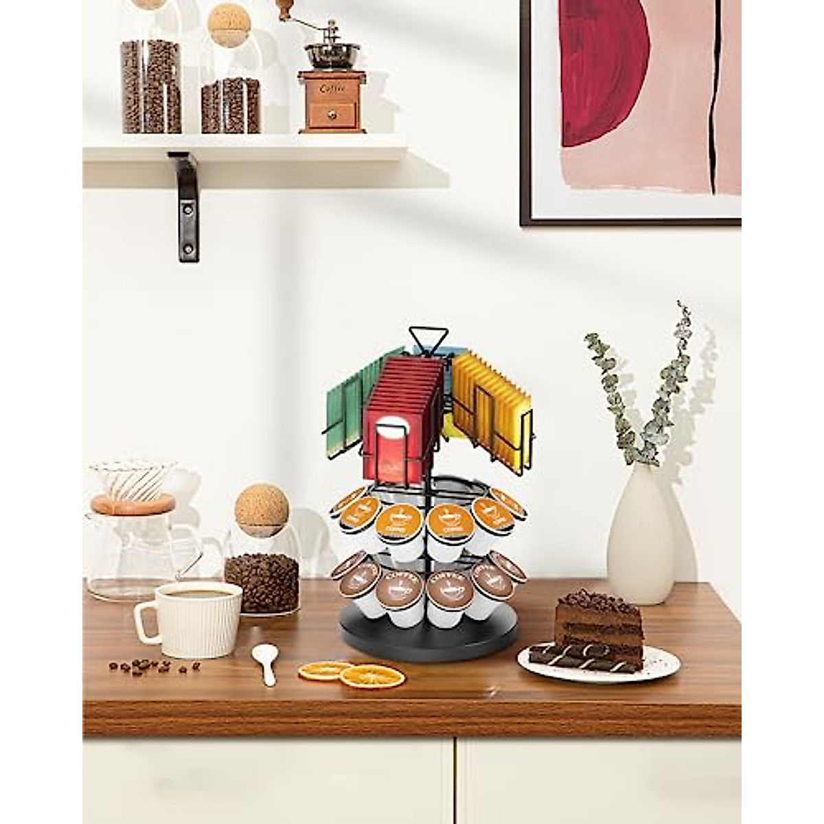 ULG Coffee Pod & Tea Bag Organizer Carousel Stand, K Cup Holder, Organizes 20 K-cups for Keurig and 60 Tea Bags - Coffee Bar Accessory for Kitchen Office, Countertop or Coffee Station Storage, Black