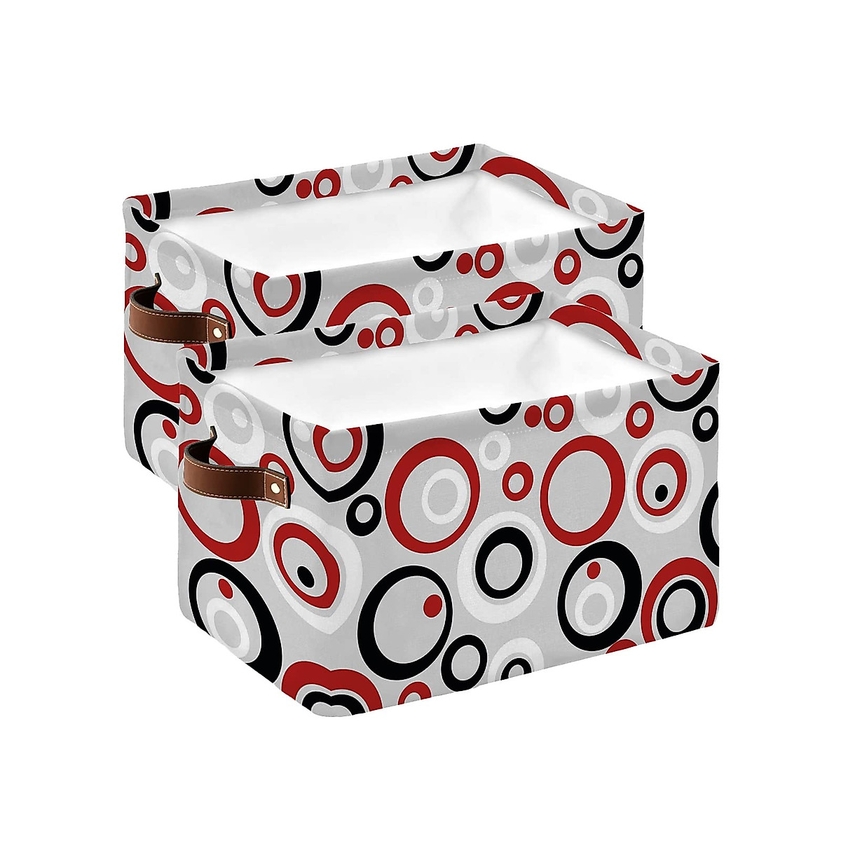 2 Packs Red Black Cube Storage Organizer Bins with Handles,Collapsible Canvas Cloth Fabric Storage Basket,Modern Geometric Boho Polka Dot Grey Books Kids' Toys Bin Boxes for Shelves,Closet