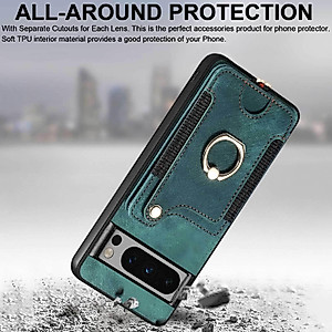 JanCalm for Google Pixel 8 Pro Case Card Holder Wallet, Ring Stand, RFID Blocking, Wrist Strap, Camera Protector, Leather Magnetic Clasp Protective Cover for Google Pixel 8 Pro (Green)