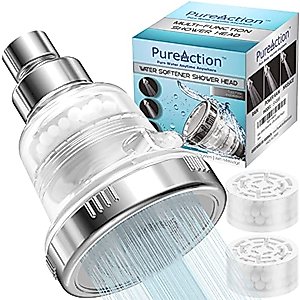 PureAction Water Softener Shower Head Filter for Hard Water - Chlorine & Fluoride Filtered - High Pressure Rain Showerhead - 2 Replaceable Filters - Best Shower As Dry Skin & Hair