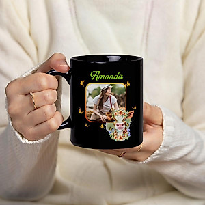 Black Ceramic Coffee Mug Photo Mugs Personalized Picture Butterfly Custom Name Birthday Gifts For Cow Lovers Women Mothers Day Novelty Tea Cup Table Desk Accessories 11 And 15 Oz