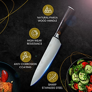 Diversity DS Japanese Chef Knife Set - 20 Piece Kitchen Knife Set with Finger Guard, Sheath, Knife Sharpener, Knife Cleaner Brush, and Wooden Cutting Board - Premium Stainless Steel