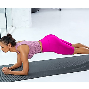 SOCIALA Women's Knee Length High Waist Biker Shorts with Pockets Tummy Control Compression Yoga Running Short Magenta