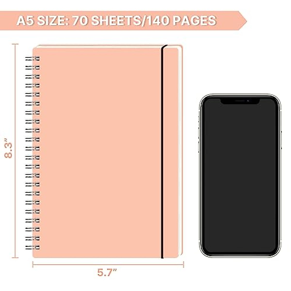 WORPICE Dotted Spiral Notebook - 3 Pack Bullet Dotted Journal A5, 5.7" x 8.3" Dotted Grid Journal, 70 Sheets/140 Pages Per Dotted Notebook, 120gsm Thick Dotted Paper, Green, Blue, Pink