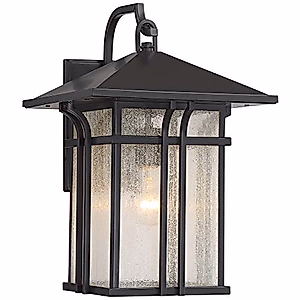 John Timberland Syon Mission Outdoor Wall Light Fixture Painted Bronze 16 1/2" Seeded Clear Glass Lantern Decor for Exterior House Porch Patio Outside Deck Garage Yard Front Door Garden Home