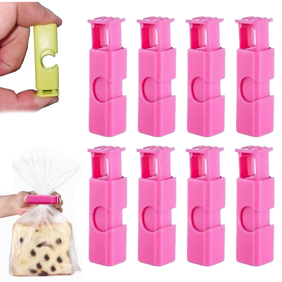 wanh Bread Bag Clips Reusable,Snack Bread Wrapper Sealing Clip to Keep Bread Fresh, Bread Ties Bag Closures Closer Cinchers,Squeeze and Lock Bread Clips for Food Storage (8Pcs Pink)