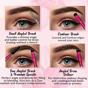 Eyebrow Brush Kit Thin Angled - Eye Brow Concealer Contour Brush to Shape and Conceal Eyes Duo Spoolie Brushes Firm Bristles Definer for Filling Pomade Gel | Defining Arches Winged Eyeliner Stencil