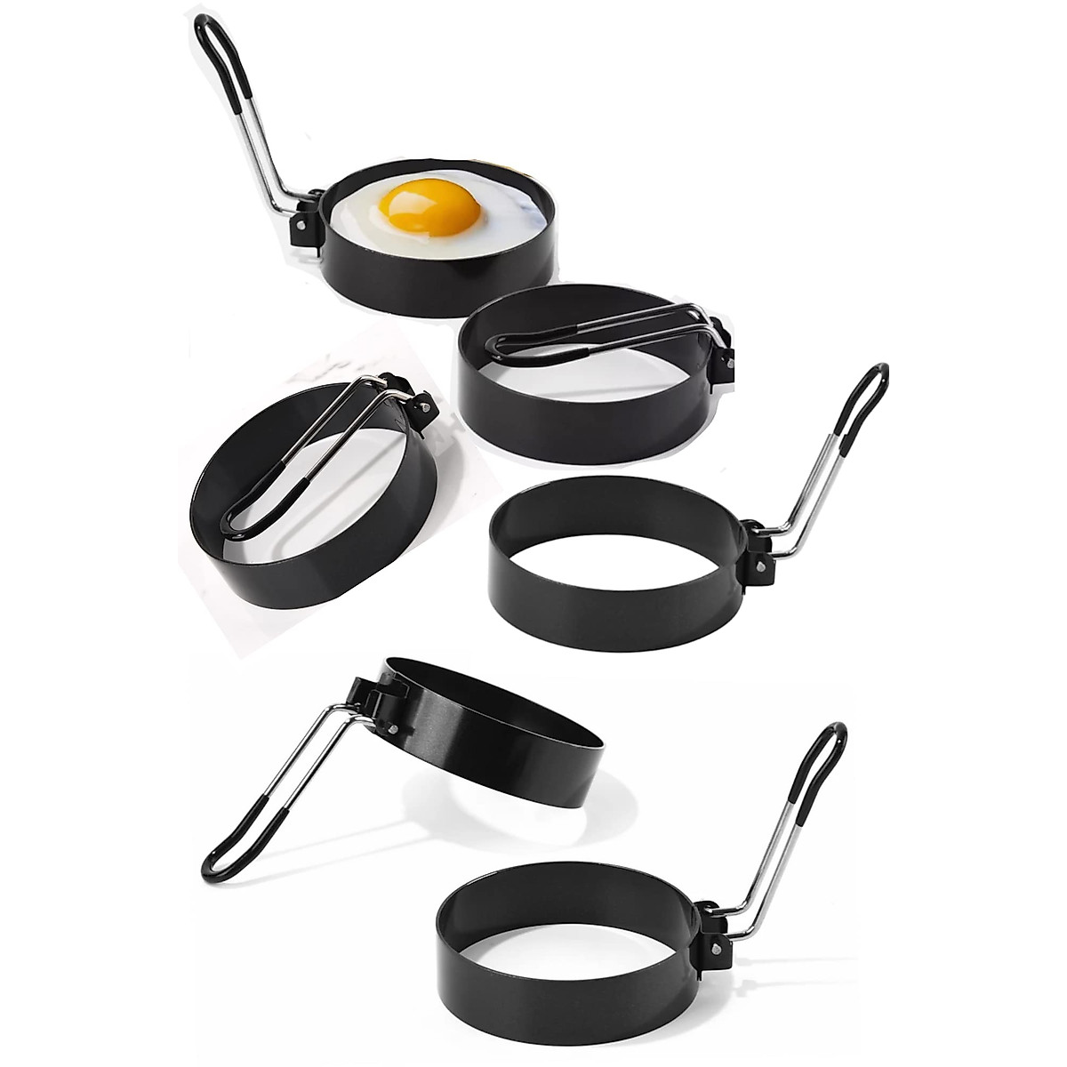 S.SARI 6 Pieces Egg Rings Poachers Nonstick Stainless Steel Egg Rings For Breakfast Omelet McMuffins Pancakes, Sandwiches and more