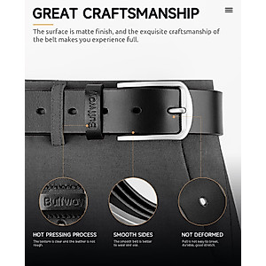 Buffway Mens Belt Full Grain Genuine Leather Belts for Men Casual Jeans or Dress with Gift Box 1 3/8”Wide Size 38” - Black