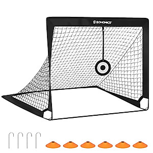 SONGMIC Portable Soccer Goal, 4x3 ft Folding Kids Soccer Net with Target and Training Cones, for Backyard, Park, Garden, Beach, Quick Assembly, Black USZQ421B01