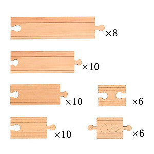 Ytzada 50PCS Wooden Railway Train Track Expansion Set Toy for 3 4 5 Boys Kids Christmas Birthday Gift, Straight Connectors Accessories Compatible with All Major Bands Train Tracks