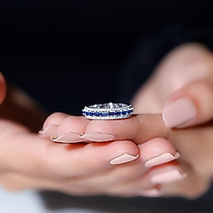 Rosec Jewels Certified Lab Grown Blue Sapphire Eternity Band Ring, Sapphire Diamond Band, Wedding Anniversary Ring, 14K White Gold, Size:US 10.50