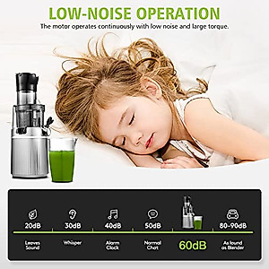 Slow Masticating Juicer, AAOBOSI 80MM Large Feed Chute Cold Press Juicer Machine w/ 2 Filler Openings, Reverse Function & Quiet Motor for High Nutrient Fruits Vegetables (Gray)