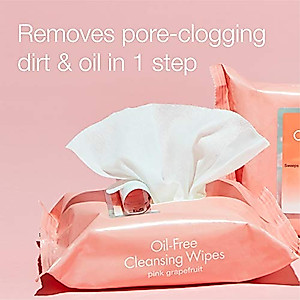 Neutrogena Oil Free Facial Cleansing Makeup Wipes, Disposable Acne Face Towelettes to Remove Dirt, Oil and Makeup for Acne Prone Skin, Pink Grapefruit, 25 Count