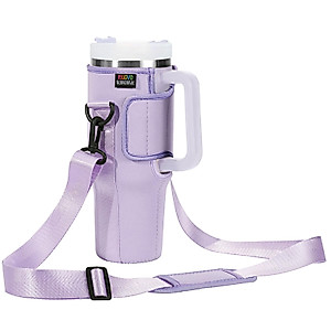 Nuovoware Water Bottle Carrier Bag Fits Stanley 40 Oz Tumbler with Handle, Water Bottle Bag with Adjustable Shoulder Strap, Neoprene Water Bottle Holder for Stanley Water Bottle Accessories, Purple