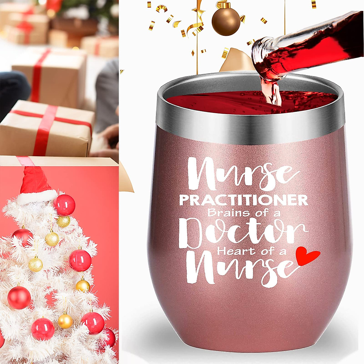 Mamihlap Nurse Practitioner Brains Of A Doctor,Heart Of A Nurse Wine Tumbler.Nurse Practitioner Gifts for Friend Daughter Women.Nurse Appreciation,Nursing School Graduation Gifts.(12 oz Rose Gold)