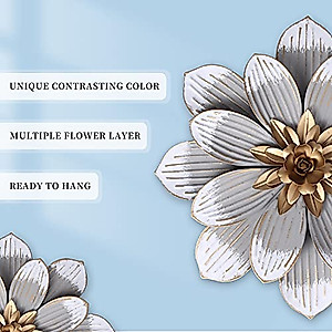 Decointo White Metal Flower Wall Decor 13" Metal Floral Sculpture, Hanging Decoration for Bedroom, Living Room, Bathroom, Kitchen, indoor Rustic Wall Art - Mother's Day Gift