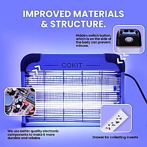 COKIT Bug Zapper Indoor, Powerful 20W Electric Indoor Insect Killer, Bug Zapper, Fly Zapper, Mosquito Killer for Home Kitchen Garage Patio, 2 Extra Replacement Bulbs (with Bug Collection Tray)