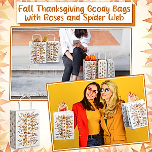 Kolldenn 24 Pcs Fall Gift Bags with Handles Thanksgiving Paper Bags Maple Leaves Wildflower Floral Seasonal Autumn Bulk Goodie Bags for Wedding Birthday Party Favor Supplies