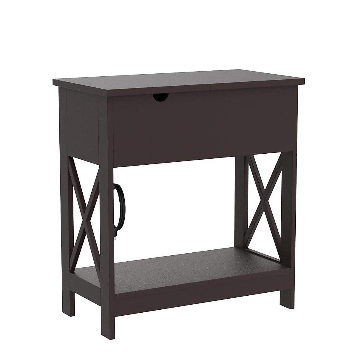 ChooChoo End Table with Charging Station, Narrow Flip Top Side Table with USB Ports & Power Outlets for Small Spaces, Bedside Table with Storage, Nightstand Sofa Table Living room, Bedroom Espresso