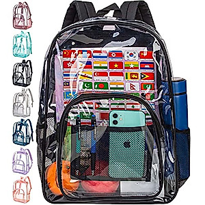 Clear Backpack, Transparent Bookbag Heavy Duty See Through Backpacks for Men - Black