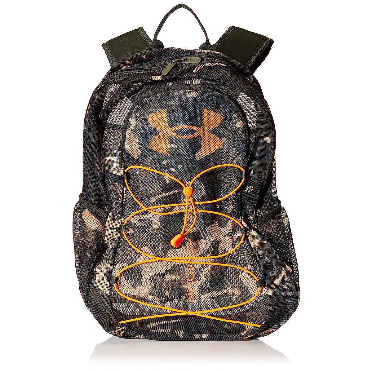 Under Armour Kids' Hustle Mesh Backpack, (310) Baroque Green / / Blaze Orange, One Size Fits Most