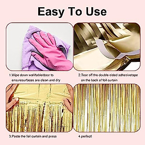 2 Pack 3.2 ft x 9.8 ft Champagne Gold Gold Tinsel Curtain Party Backdrop Decorations, Metallic Foil Fringe Backdrop Door for Birthday Graduation Wedding Party Streamers Photo Backdrop.