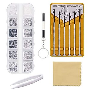 Eyeglass Repair Kit, Glasses Repair Tools with Glasses Screws, Precision Screwdriver kit, Cleaning Cloth and Tweezers, Suitable for Eyeglass, Mobile Phones, Watches