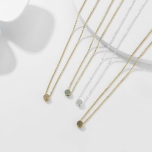 Valloey Rover Tiny Dot Pendant Necklace Dainty 14K Gold Plated Sterling Silver Round Dot Circle CZ Choker Necklace Jewelry Gift for Women (NCK-CZ-dot)