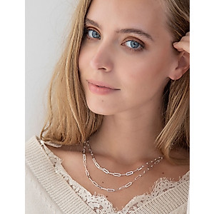 ASDULL 925 Sterling Silver 3mm Paperclip Link Chain Necklace for Women Men Silver Link Chain Necklace for Women 16 Inches