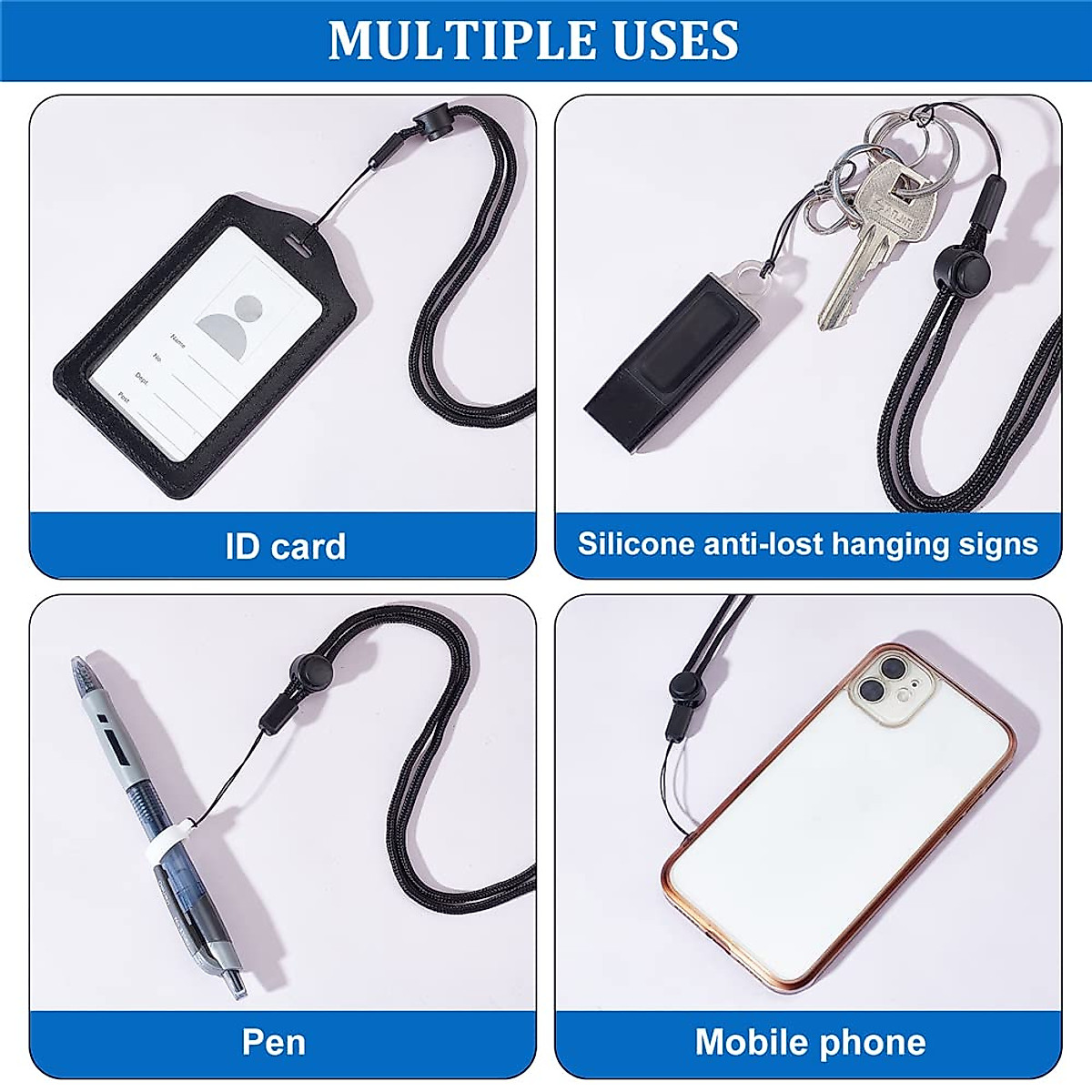 CRASPIRE 23Pcs Anti-Lost Lanyard Set 3pcs Lanyard Strap 5pcs Necklace Lanyards Pendant Holder 15pcs Silicone Rubber Rings Adjustable Fixing Rings Pen Protective Ring Replacement Multipurpose Keychain